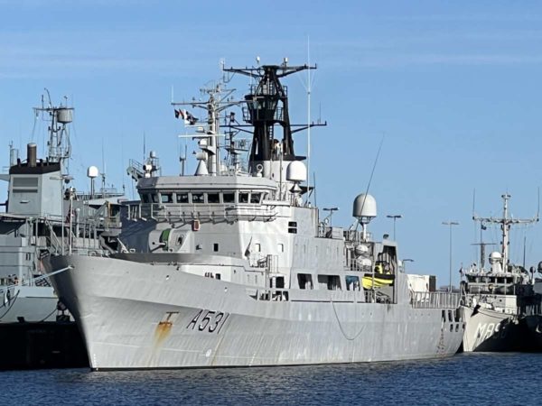 Naval vessels at the naval base in Kiel on February 19, 2023 ...