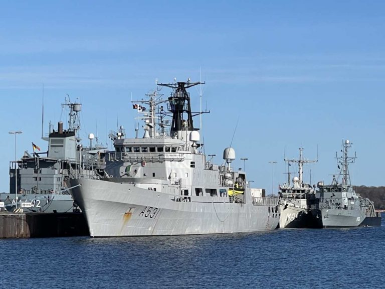 Naval vessels at the naval base in Kiel on February 19, 2023 ...