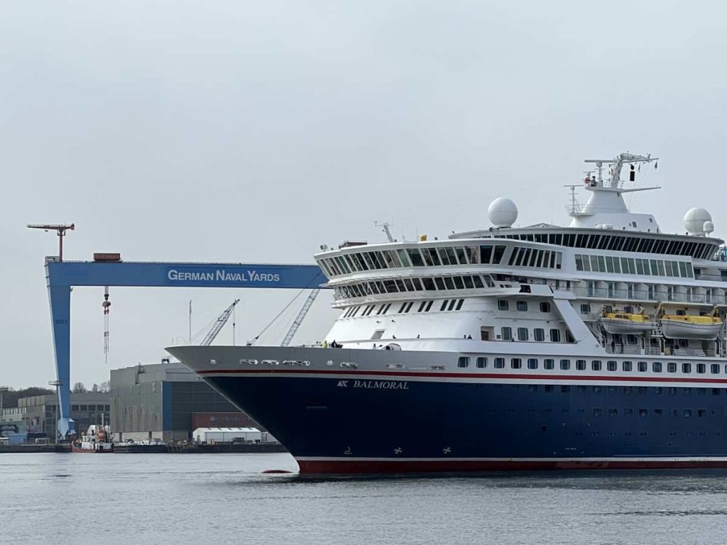 Cruise ship Balmoral arriving in Kiel on April 14, 2023 ...