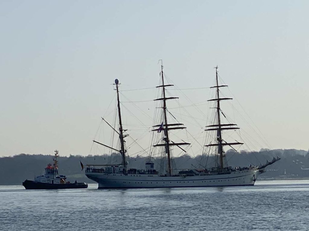 Sail training ship Gorch Fock back at the naval base in Kiel ...